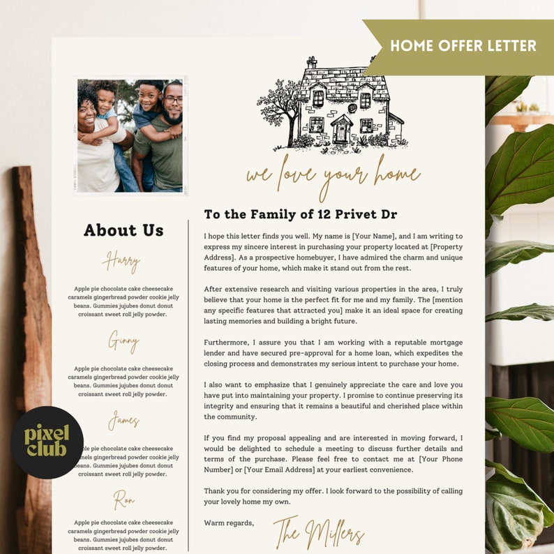 Home Offer Letter Template, We Love Your Home, Letter to Seller, House ...