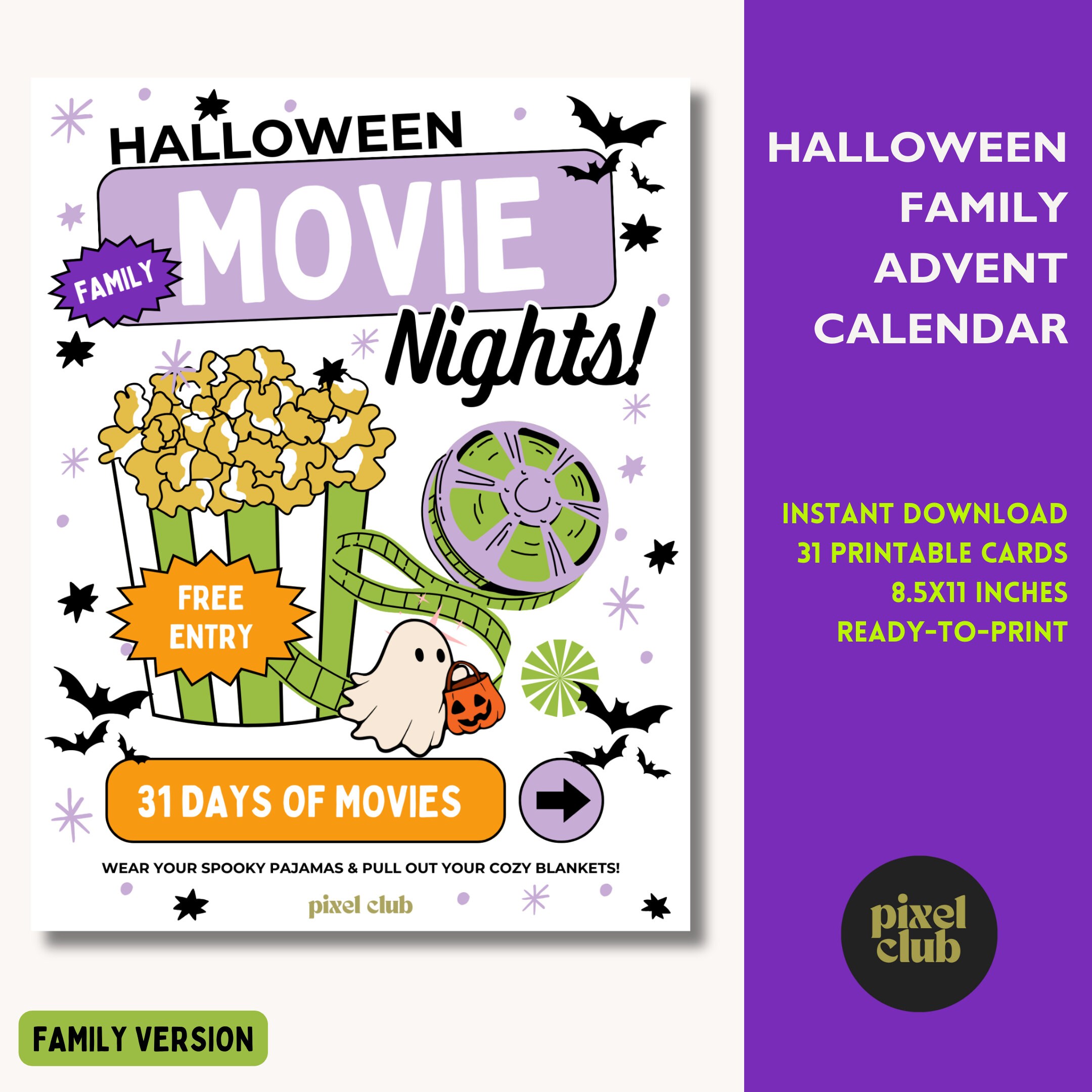 Family Movie Night Printable Halloween Movie Checklist, Halloween ...