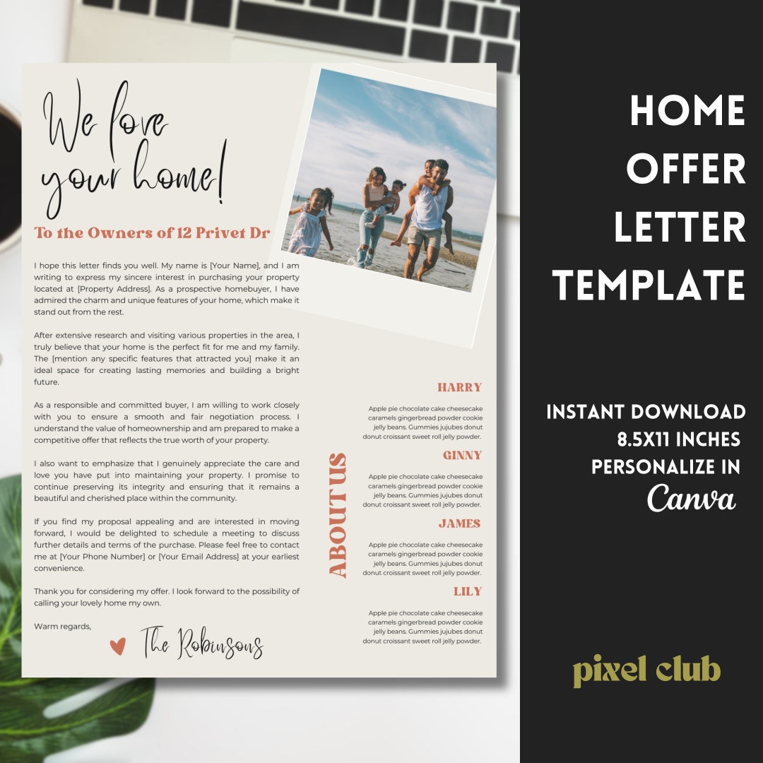 Home Offer Letter Template, We Love Your Home, Letter to Seller, House ...