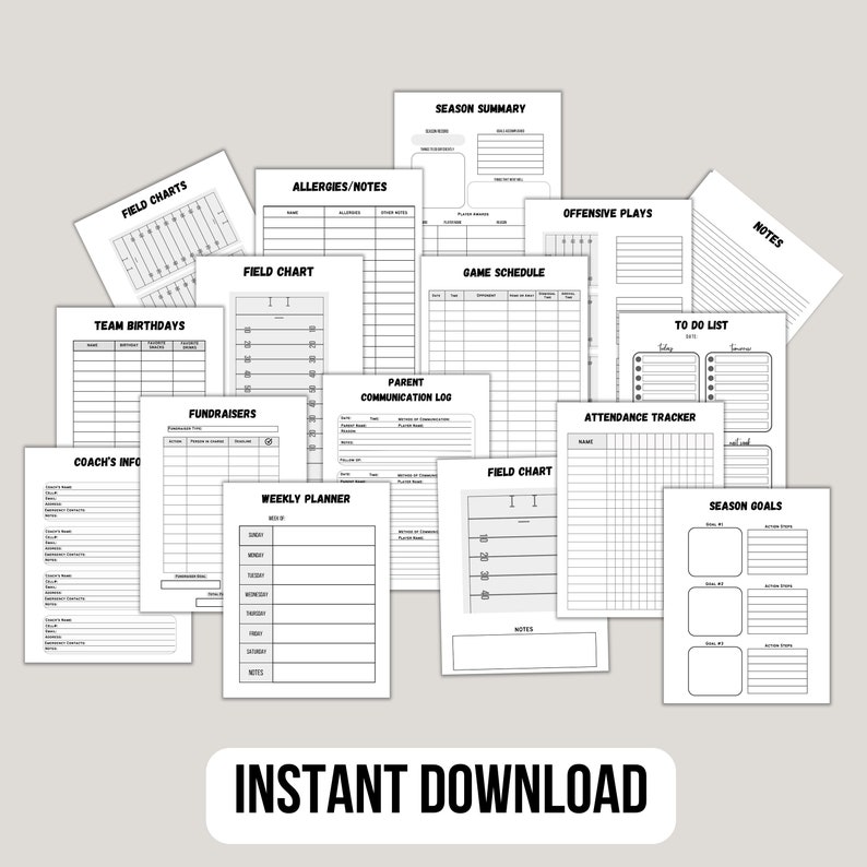 PDF Football Coach Planner, Printable Football Planner, Football Season ...