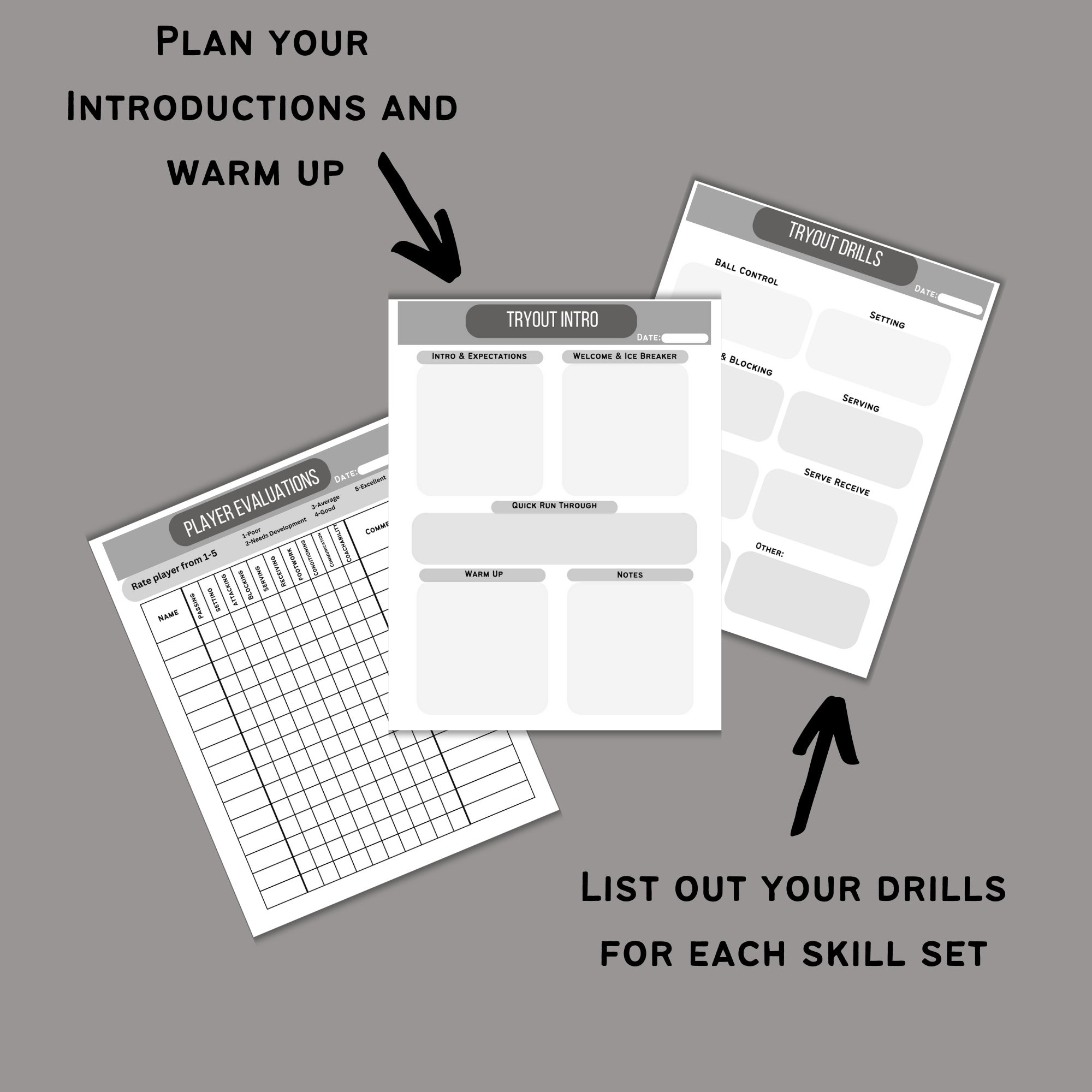 Volleyball Tryout Planner, Volleyball Tryout Sheet, Volleyball Coach's ...