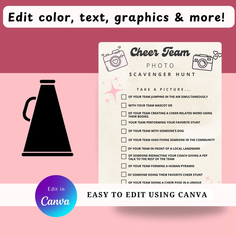 Cheer Team Scavenger Hunt, Cheer Photo Scavenger Hunt, Cheer Team Photo ...