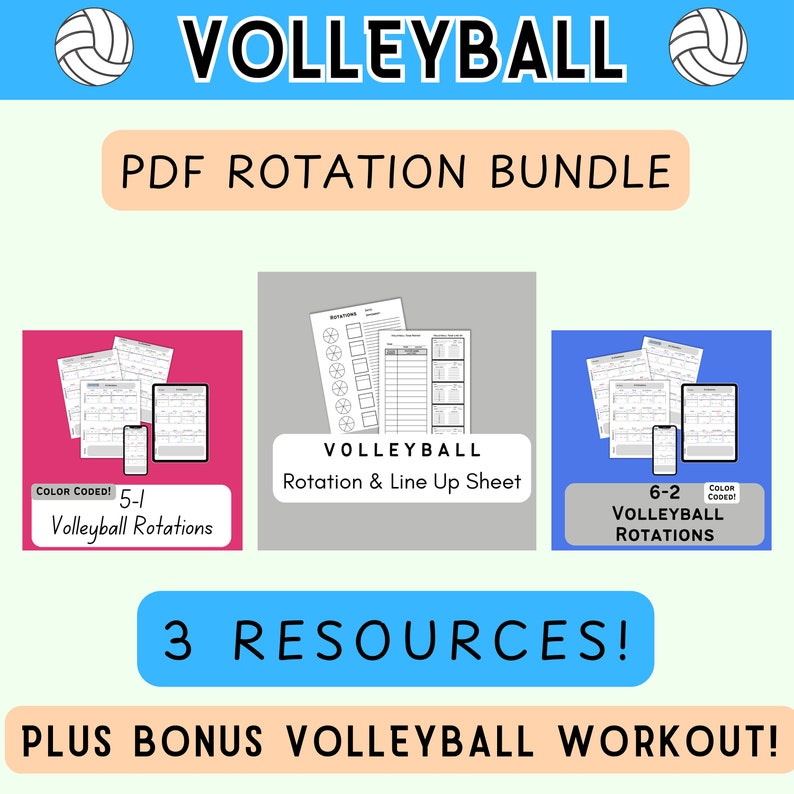 Volleyball Rotations Bundle, 5-1 Rotations, 6-2 Rotations, Lineup ...