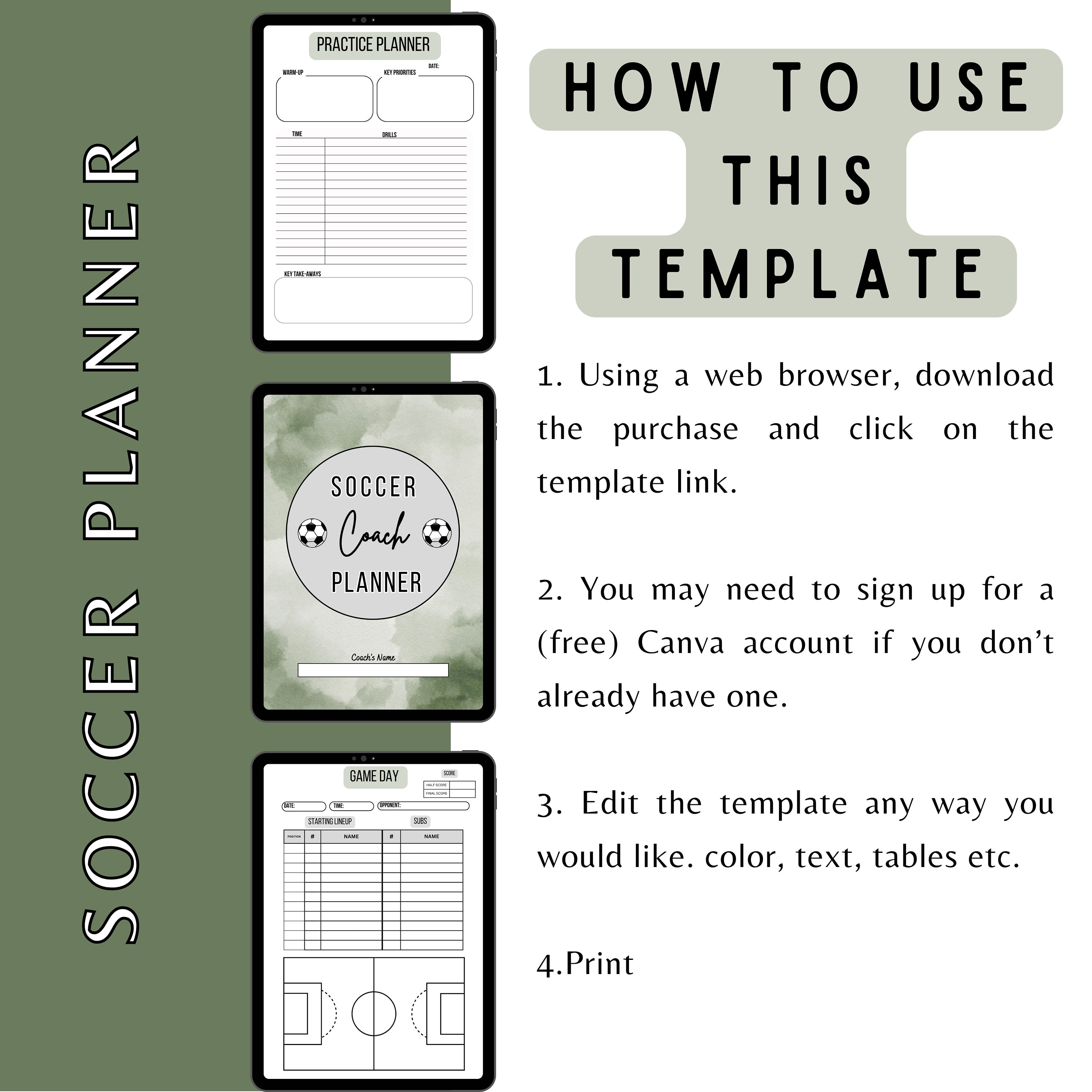Editable Soccer Planner, Soccer Coach Planner, Editable Soccer Team ...