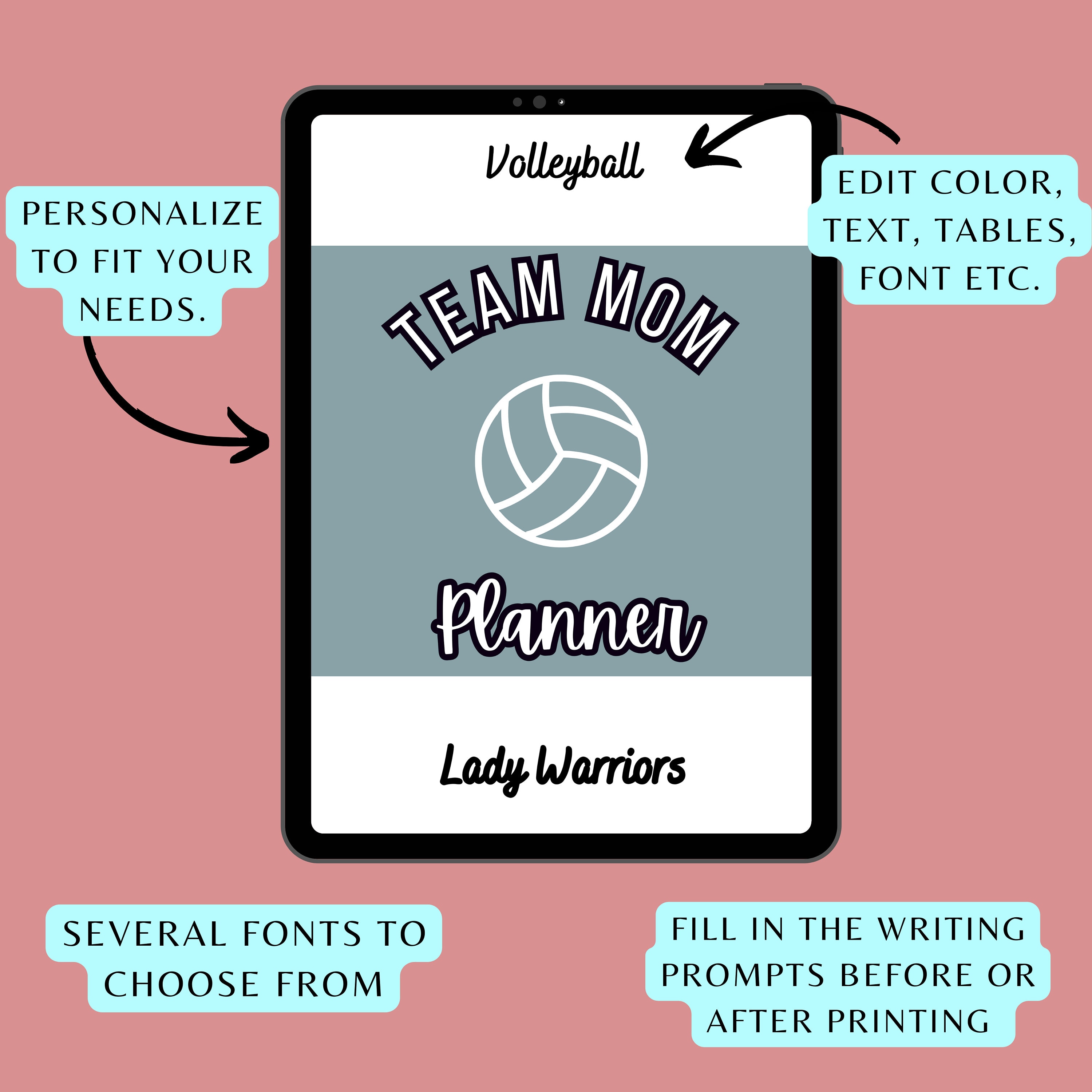 Editable Team Mom Planner, Team Mom Planner, Personalized Team Mom ...