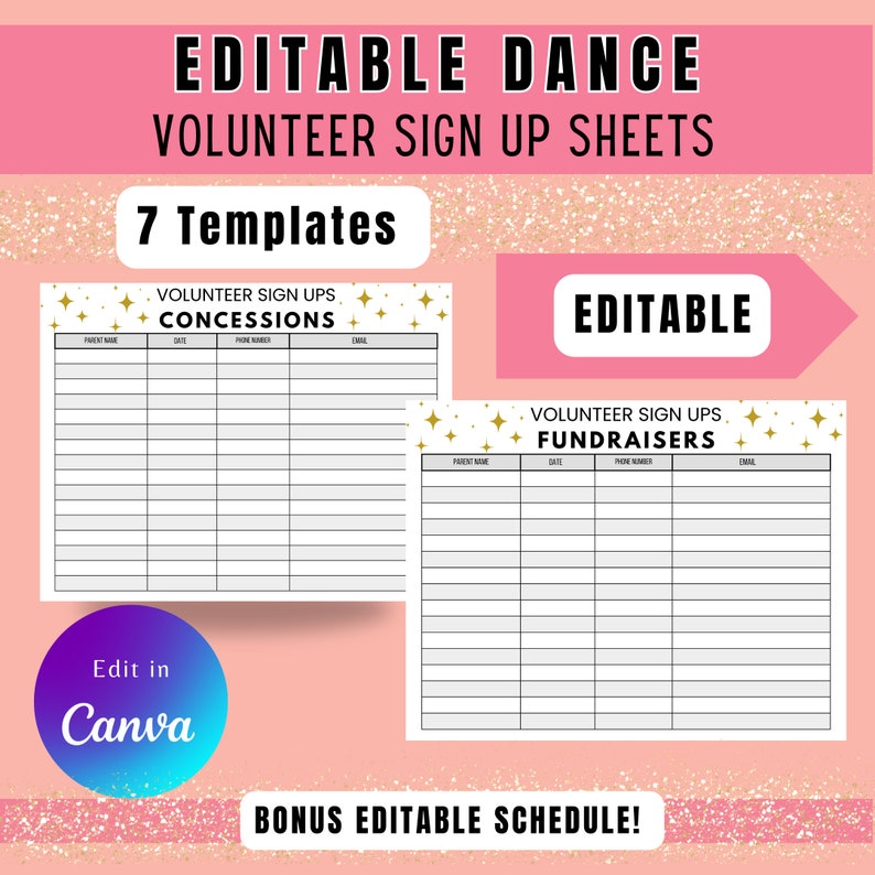 Editable Dance Volunteer Sign Ups, Dance Parent Sign Ups, Dance ...