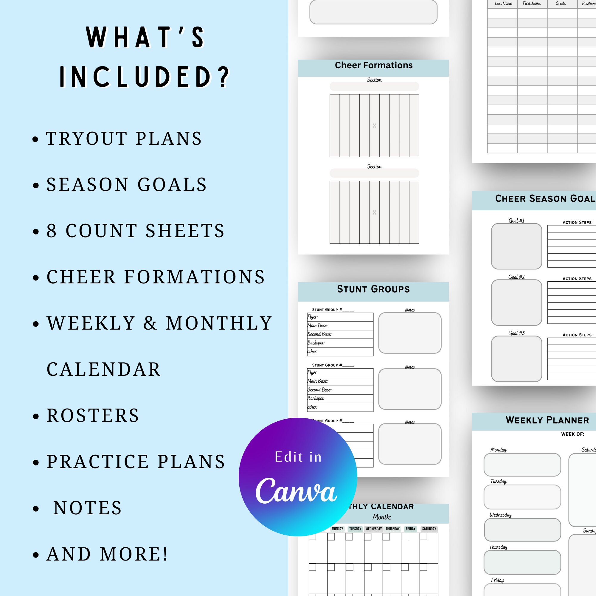 Editable Cheer Planner, Digital Cheer Planner, Cheer Coach Planner ...