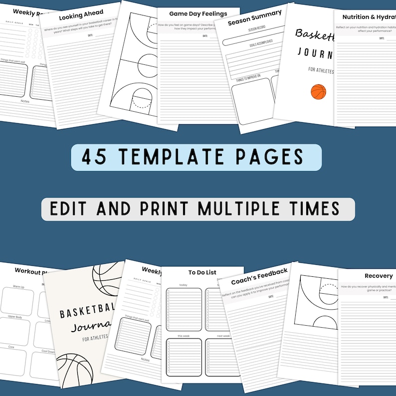 Editable Basketball Journal for Athletes, Basketball Team Journal ...