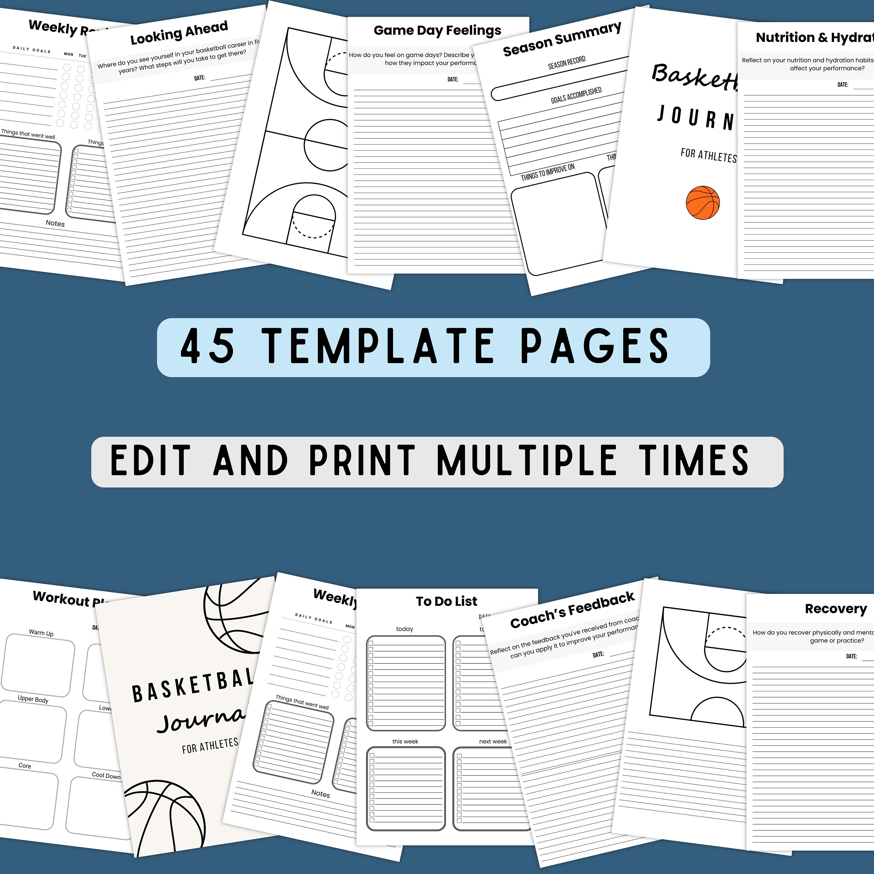 Editable Basketball Journal for Athletes, Basketball Team Journal ...