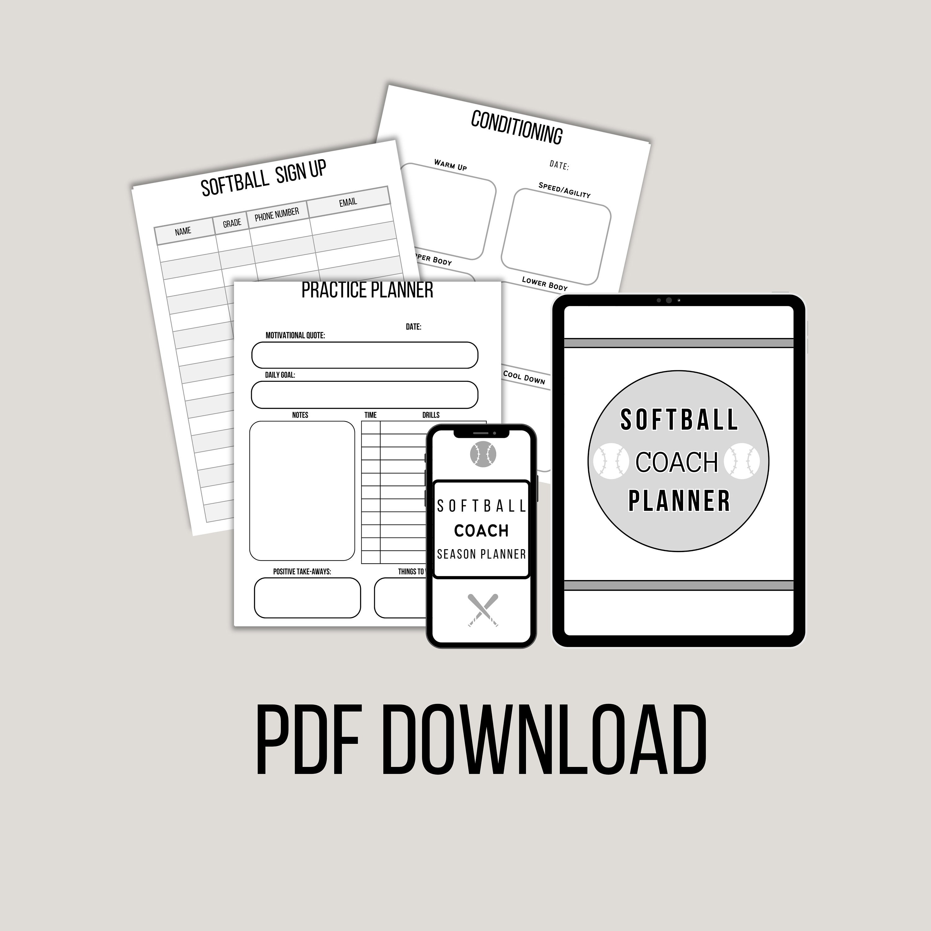 PDF Softball Coach Planner, Softball Planner, Softball Practice Planner ...
