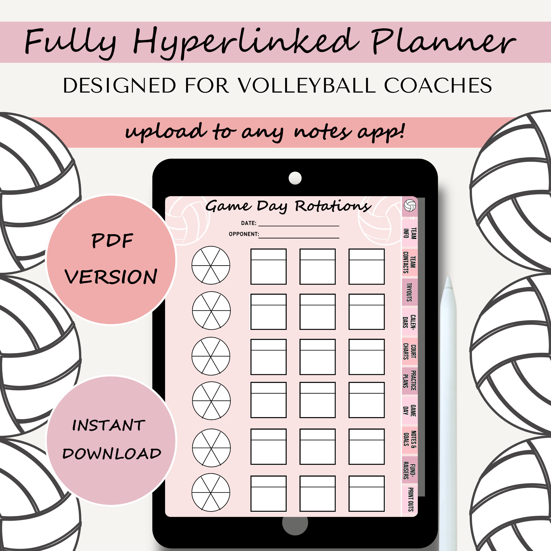 Digital Volleyball Coach Planner, Volleyball Coach Planner, Volleyball ...