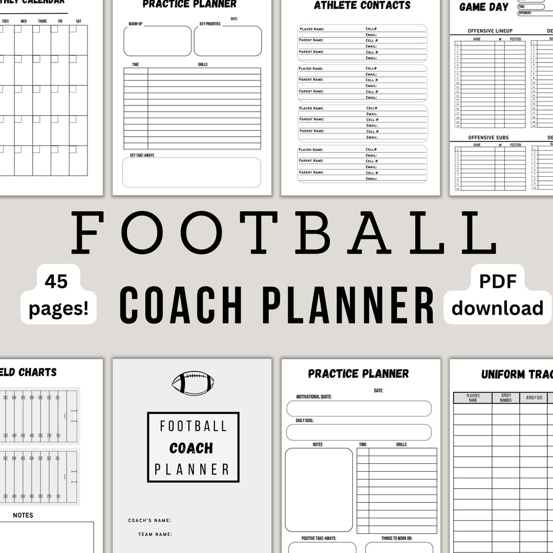 PDF Football Coach Planner, Printable Football Planner, Football Season ...