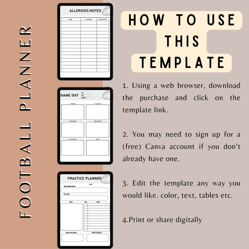 Editable Football Coach Planner, Printable Football Coach Planner ...