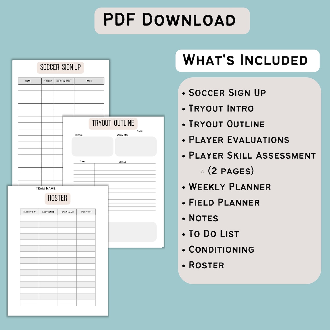 Soccer Tryout Planner, Soccer Coach Planner, Soccer Printable Planner ...