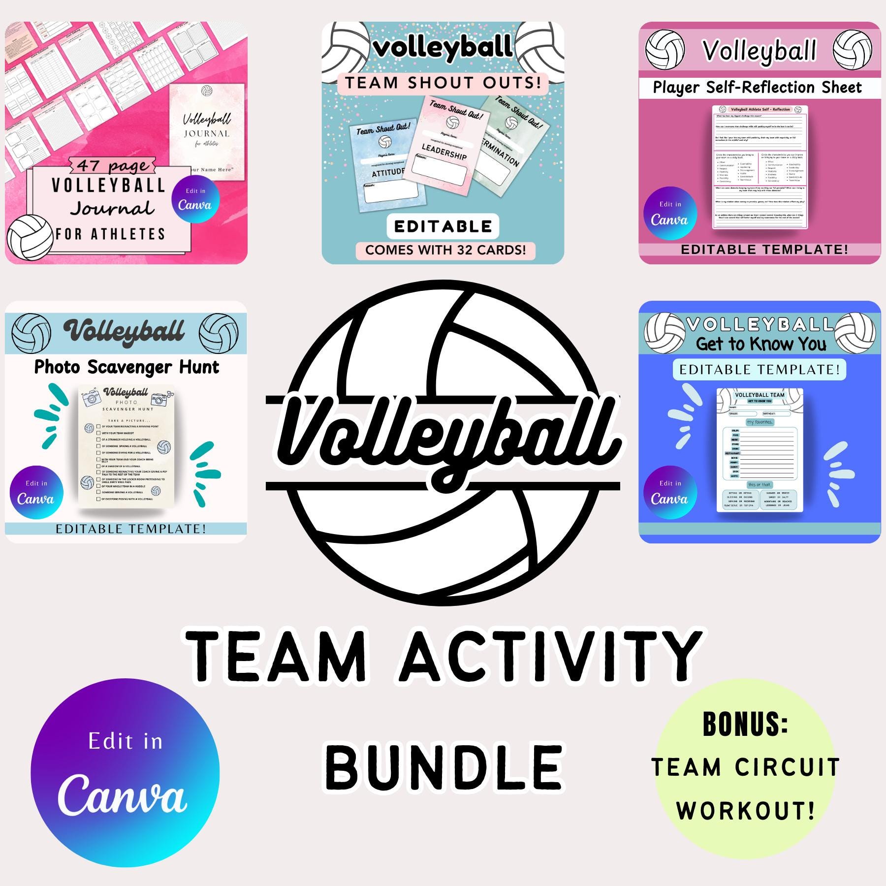 Volleyball Team Activity Bundle, Editable Team Activities, Volleyball ...