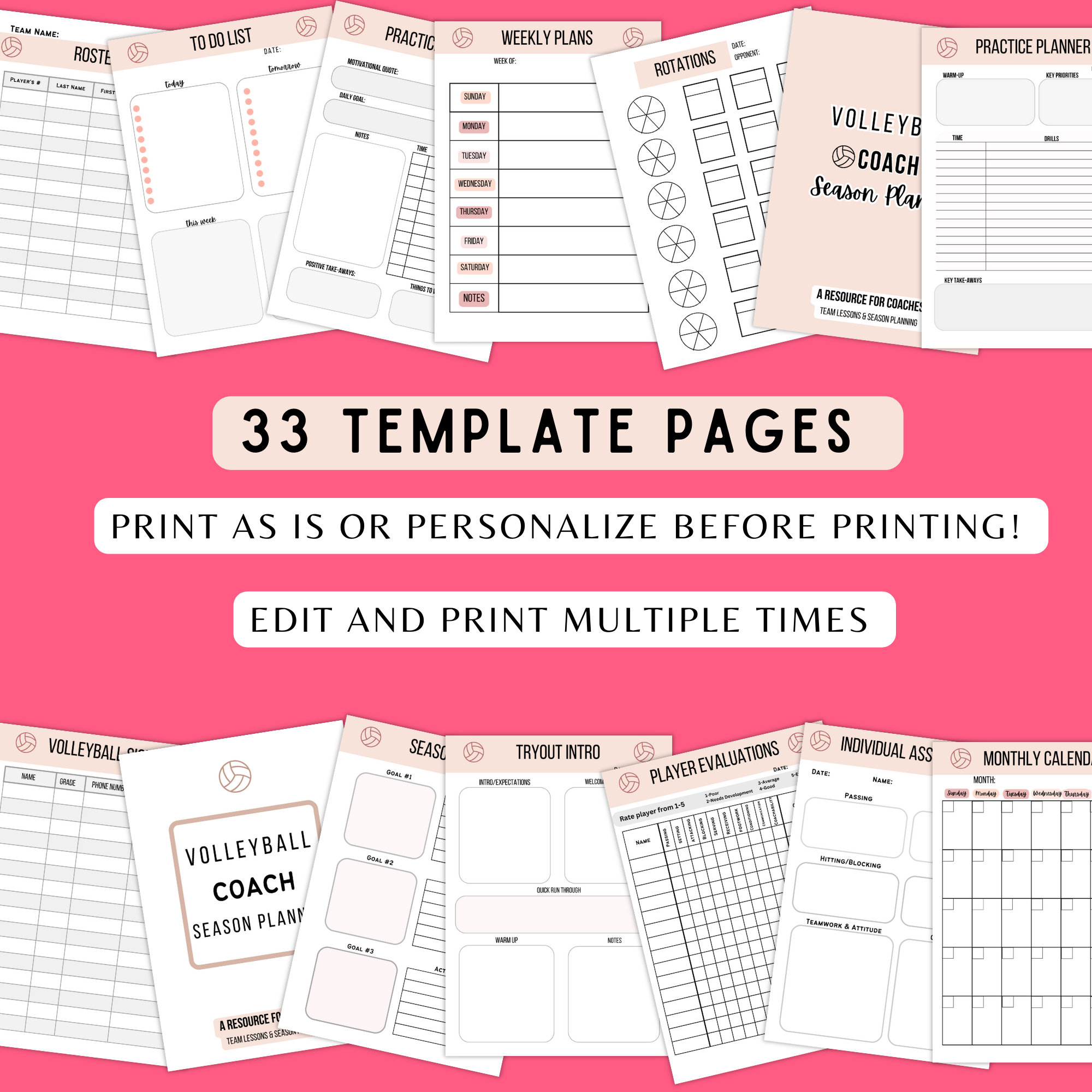 Editable Volleyball Planner, Volleyball Coach Planner, Editable ...