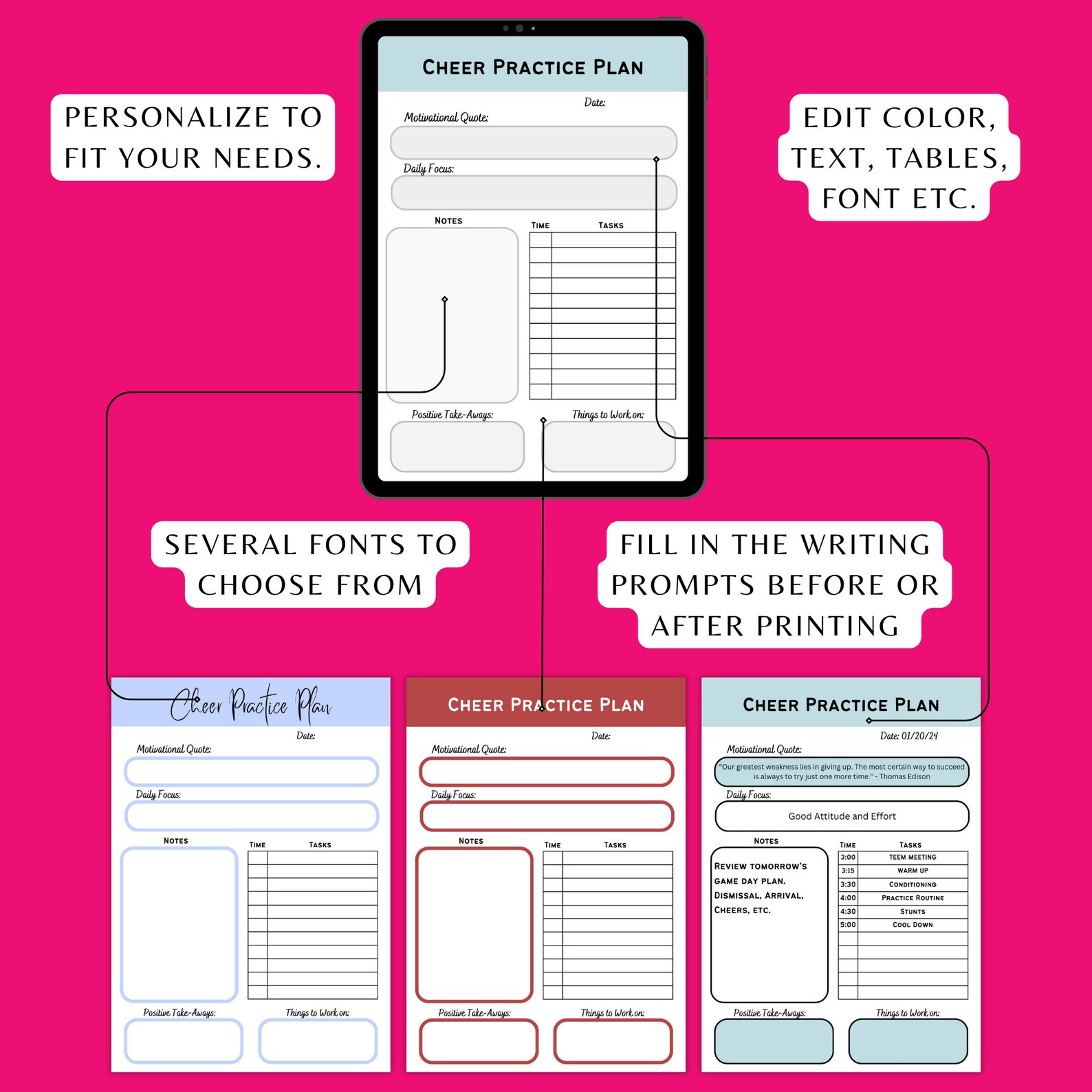 Editable Cheer Planner, Digital Cheer Planner, Cheer Coach Planner ...