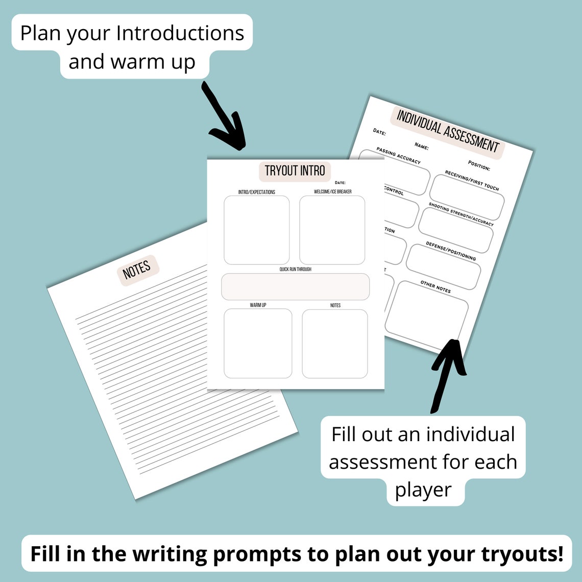 Soccer Tryout Planner, Soccer Coach Planner, Soccer Printable Planner ...