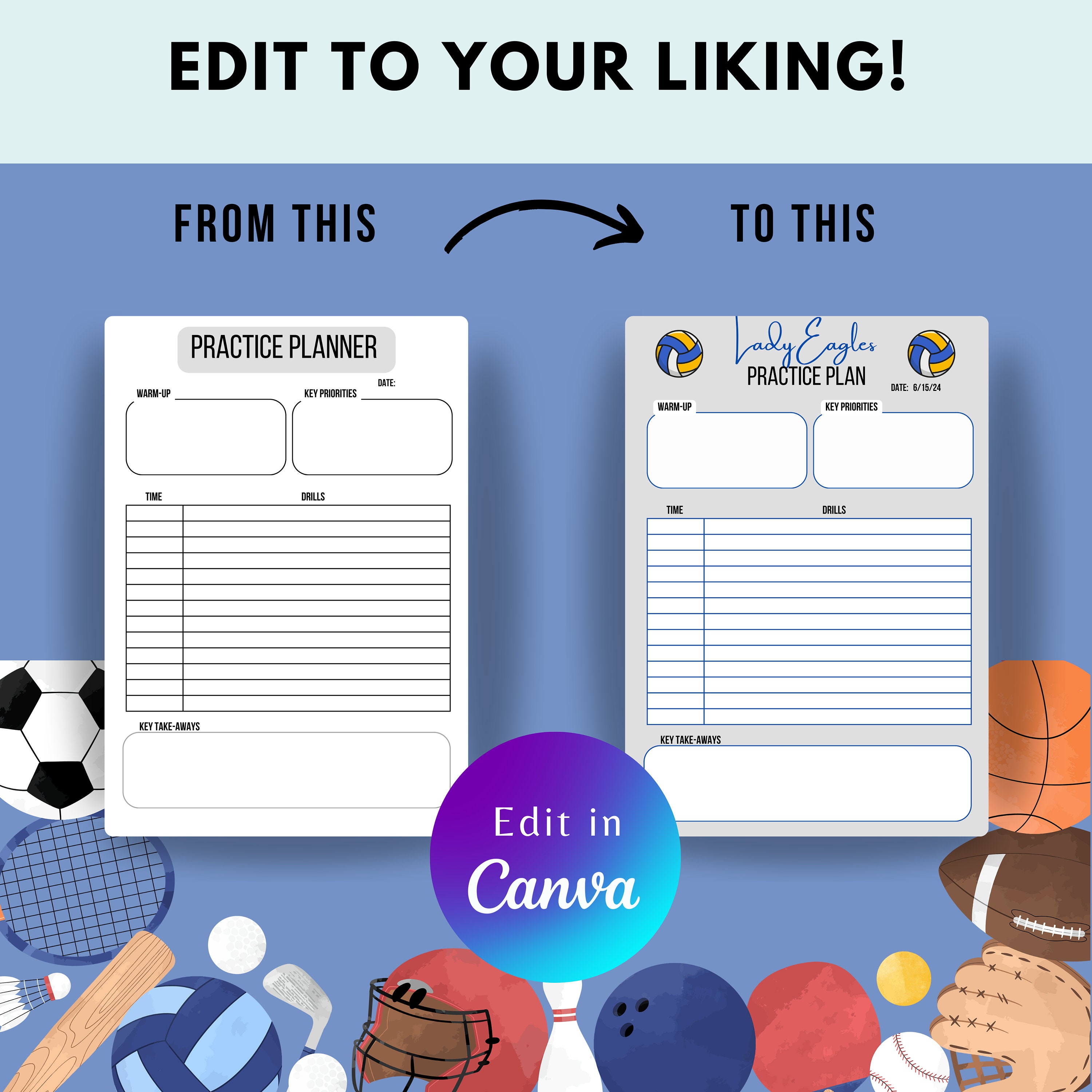 Editable Practice Planner, Editable Planner for Coaches, Sports ...