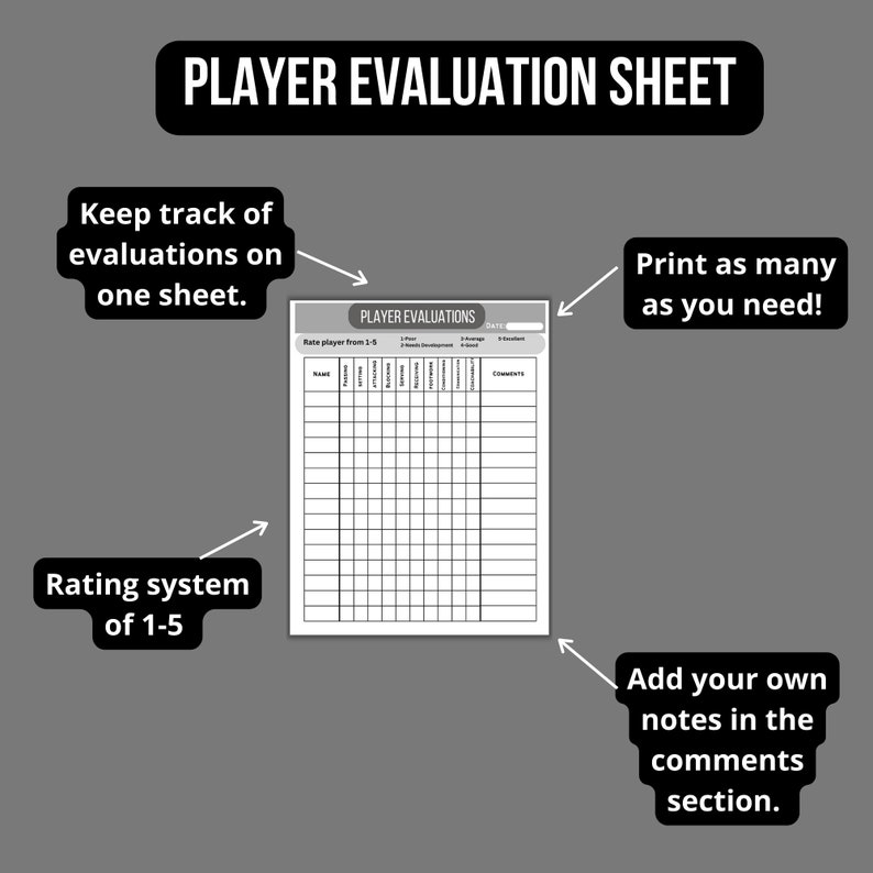 Volleyball Tryout Planner, Volleyball Tryout Sheet, Volleyball Coach's ...