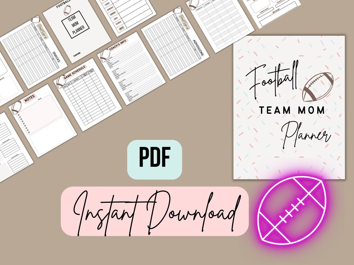 PDF Football Mom Planner, Football Team Mom Planner, Football Binder ...