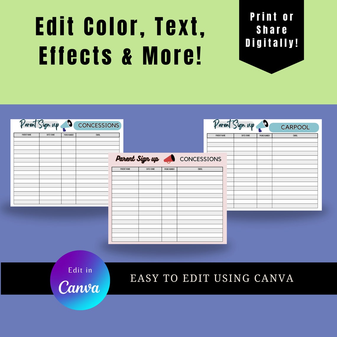 Editable Cheer Sign up Sheets, Cheer Volunteer Sign Ups, Cheer ...