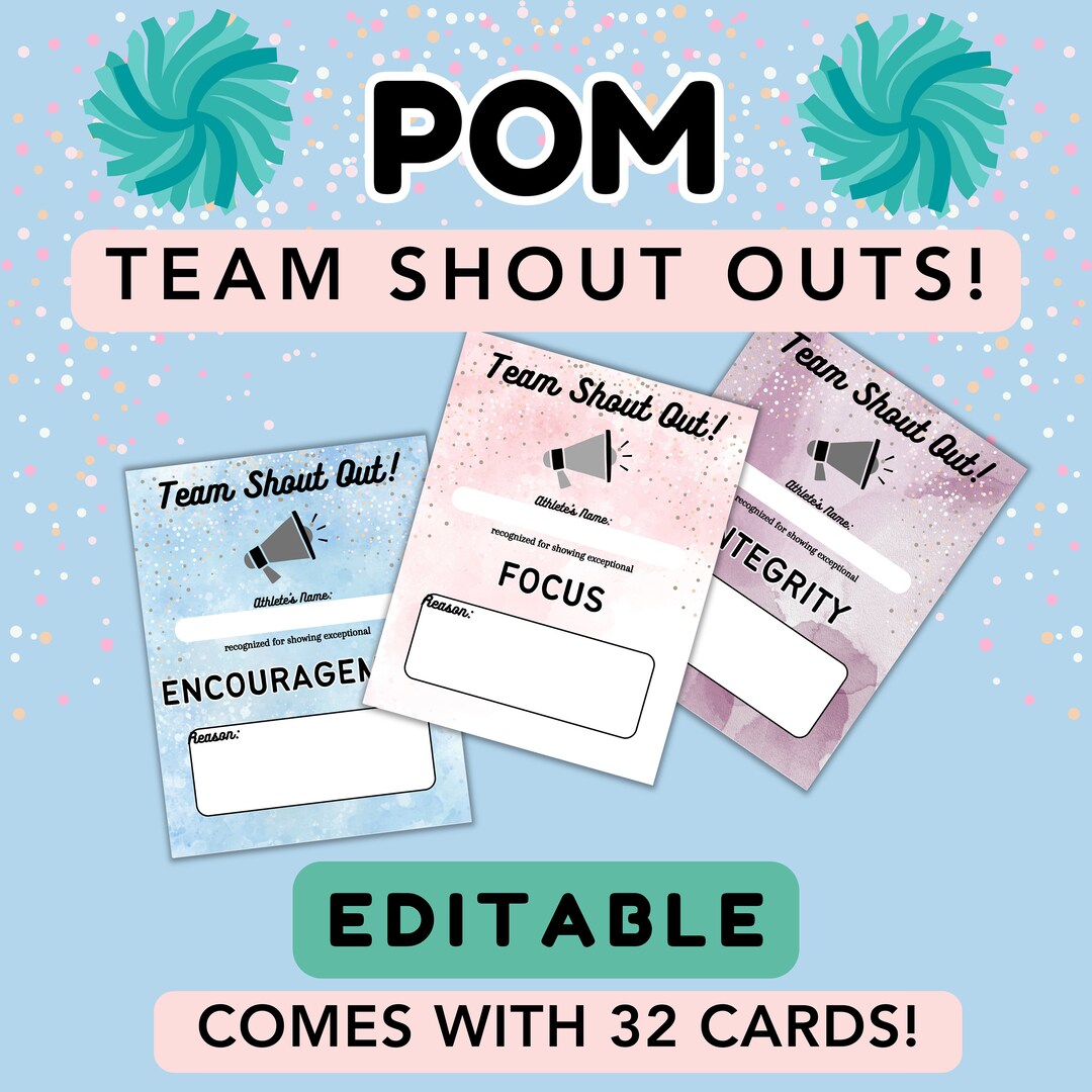 Editable Pom Team Shout Outs, Pom Team Awards, Pom Squad Certificates ...