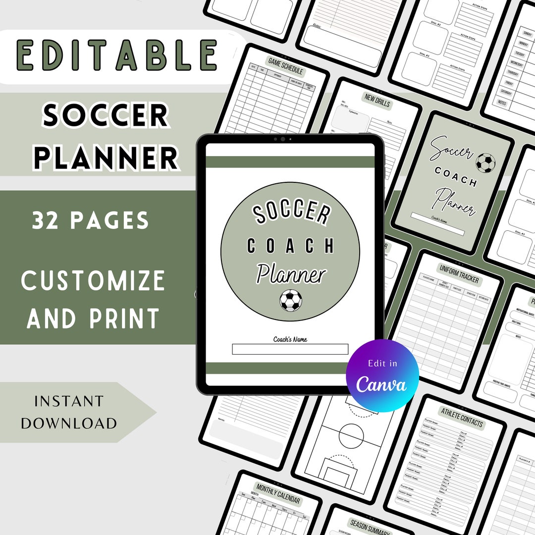 Editable Soccer Planner, Soccer Coach Planner, Editable Soccer Team ...