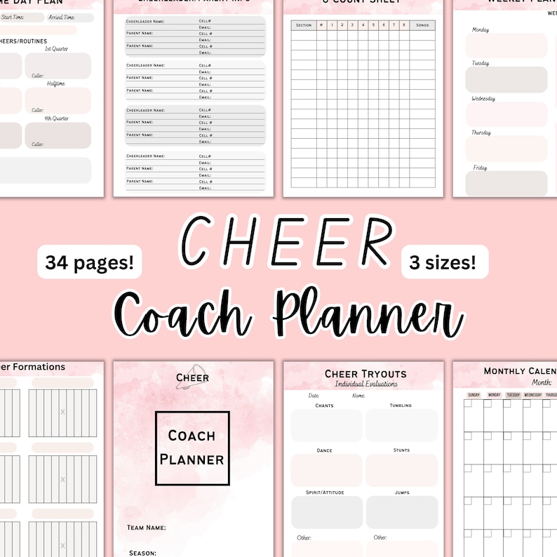 Cheer Coach Planner, Printable Cheer Planner, Cheer Season Planner ...