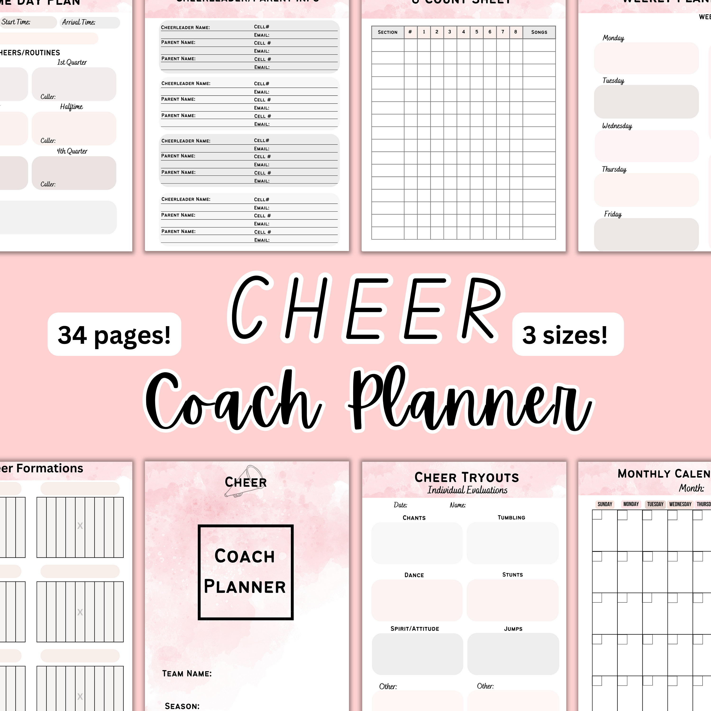 Cheer Coach Planner, Printable Cheer Planner, Cheer Season Planner ...