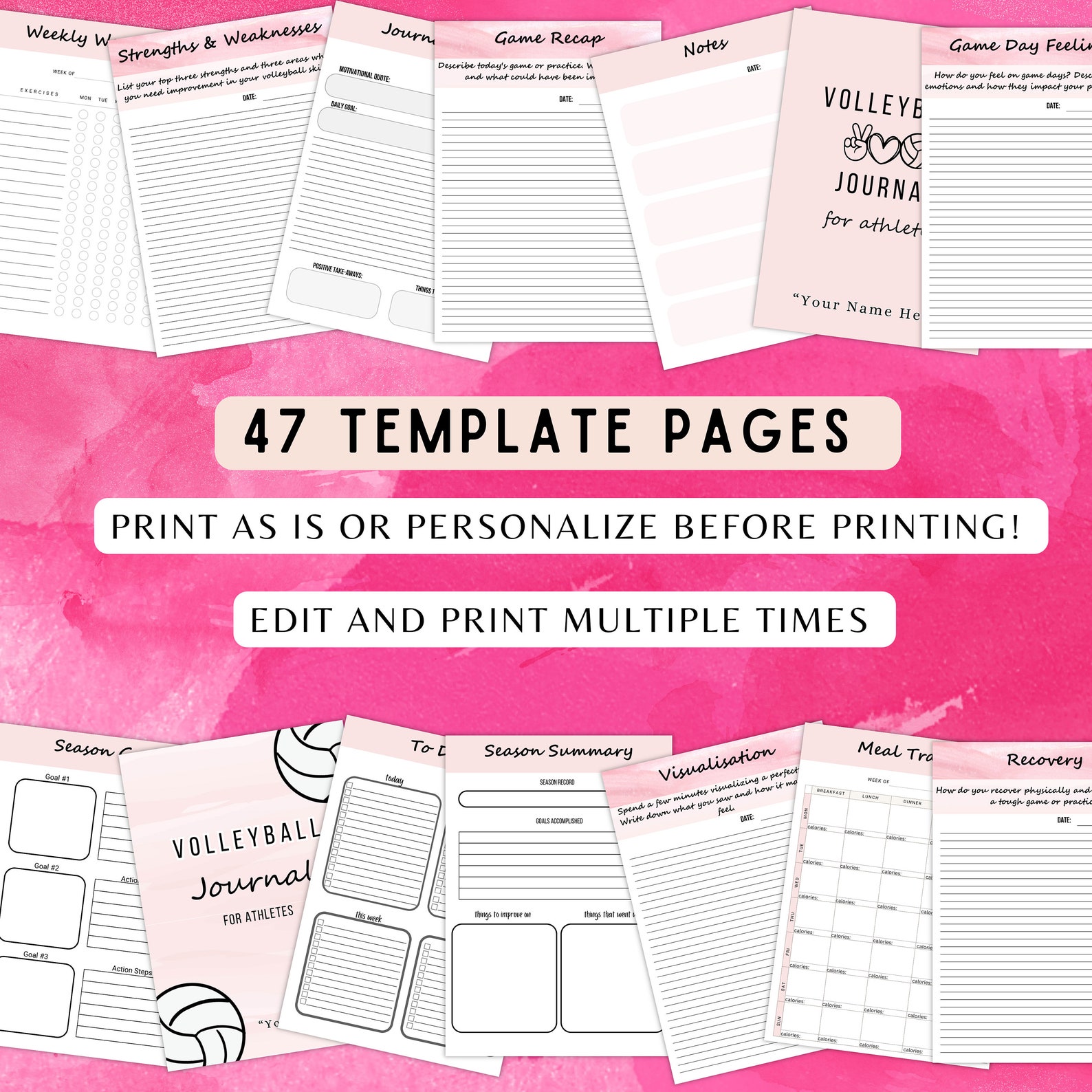 Editable Volleyball Journal for Athletes, Volleyball Athlete Journal ...