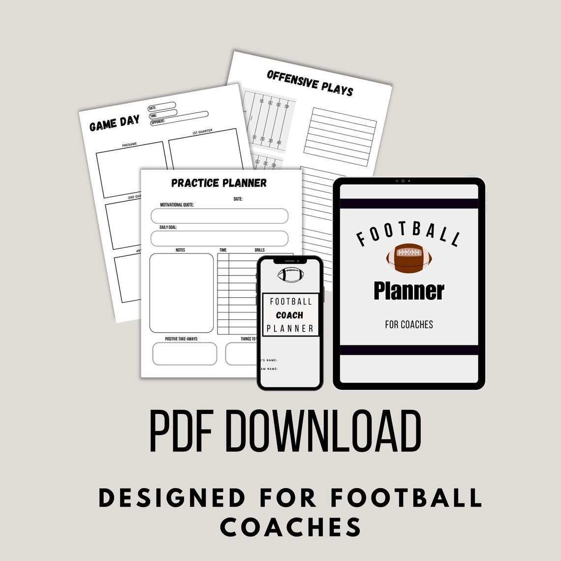 PDF Football Coach Planner, Printable Football Planner, Football Season ...