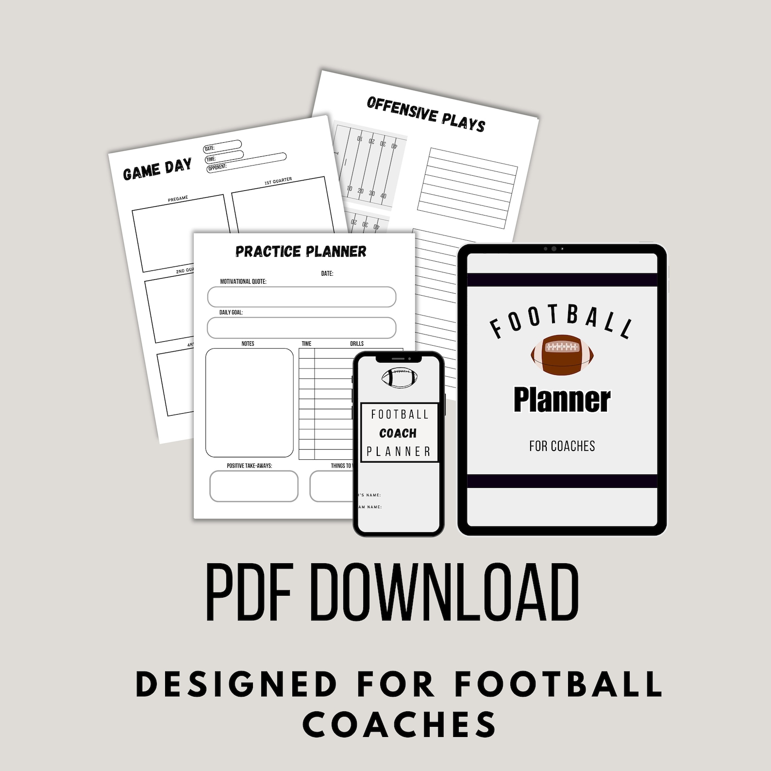 PDF Football Coach Planner, Printable Football Planner, Football Season ...