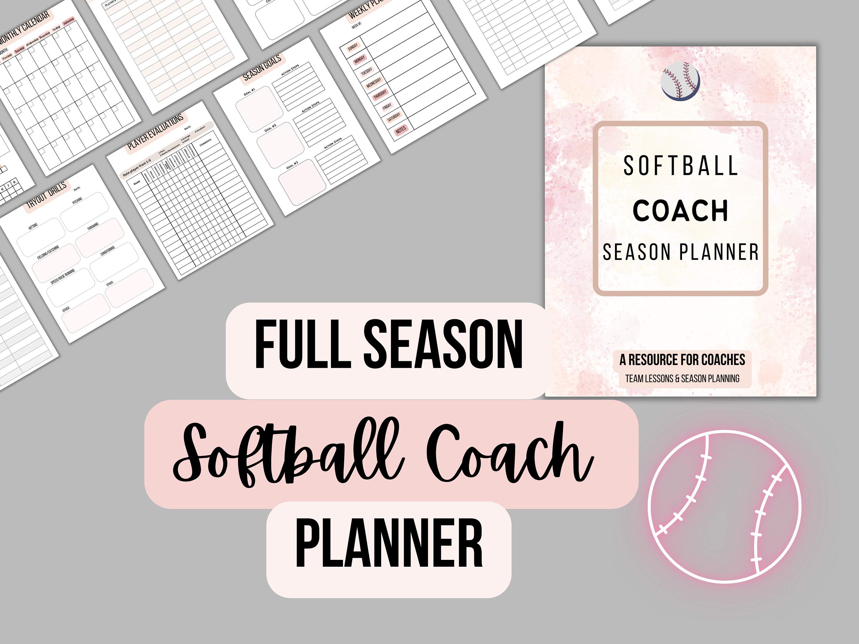 Softball Coach Planner, Softball Season Planner, Printable Planner ...
