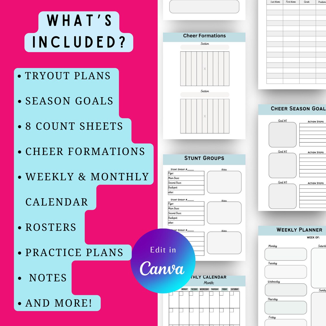 Editable Cheer Planner, Digital Cheer Planner, Cheer Coach Planner ...