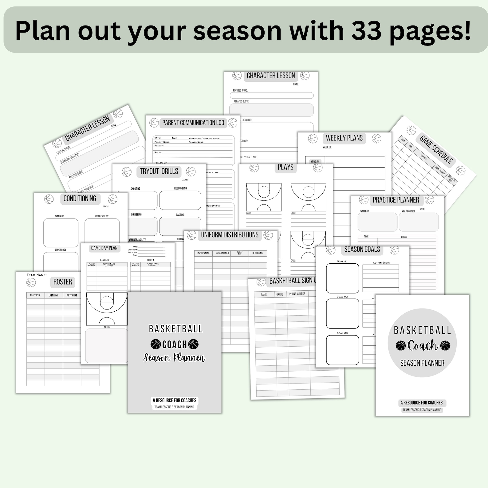 PDF Basketball Planner, Basketball Coach Planner, Basketball Season ...