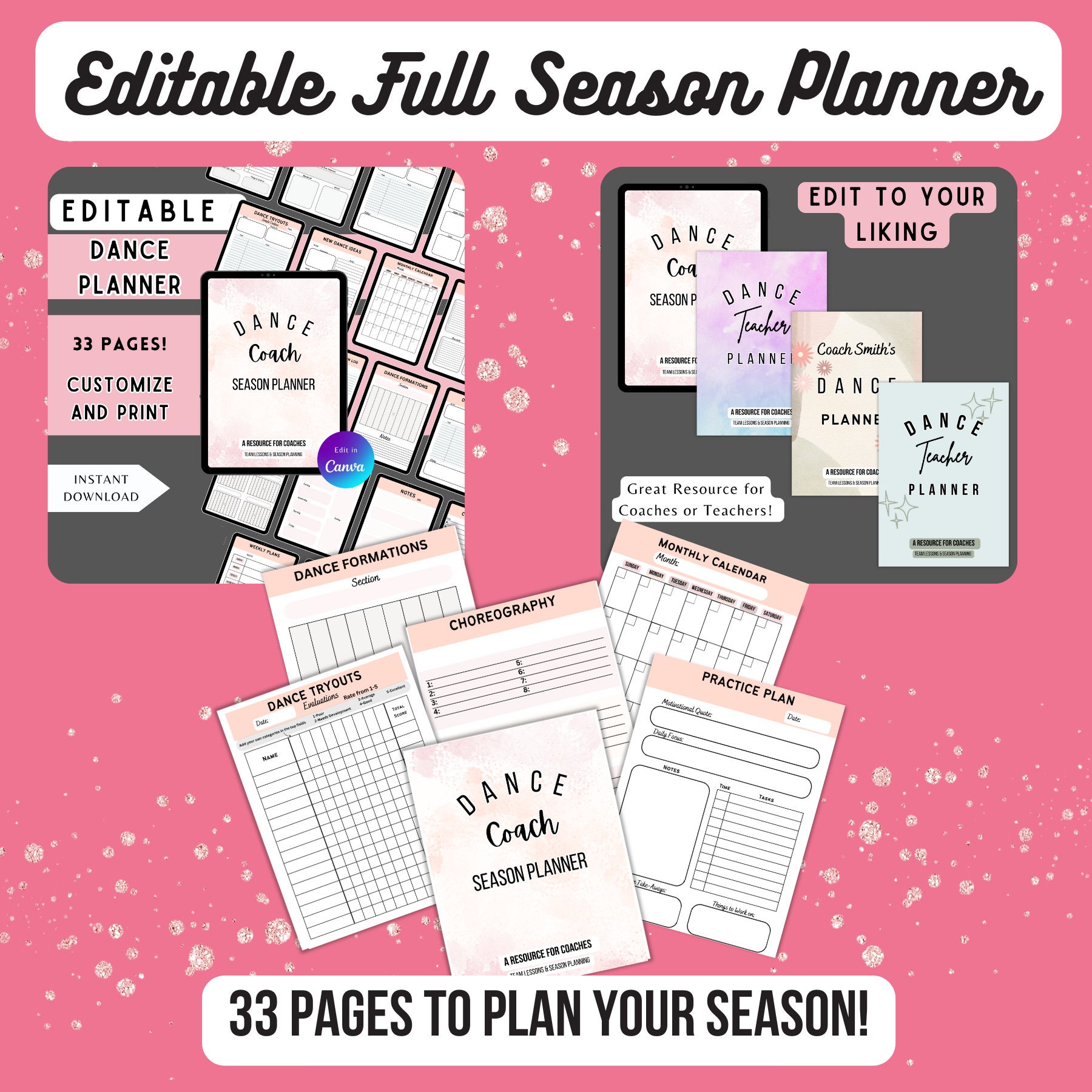 Digital Dance Coach Bundle, Dance Coach Planners, Editable Dance Forms ...