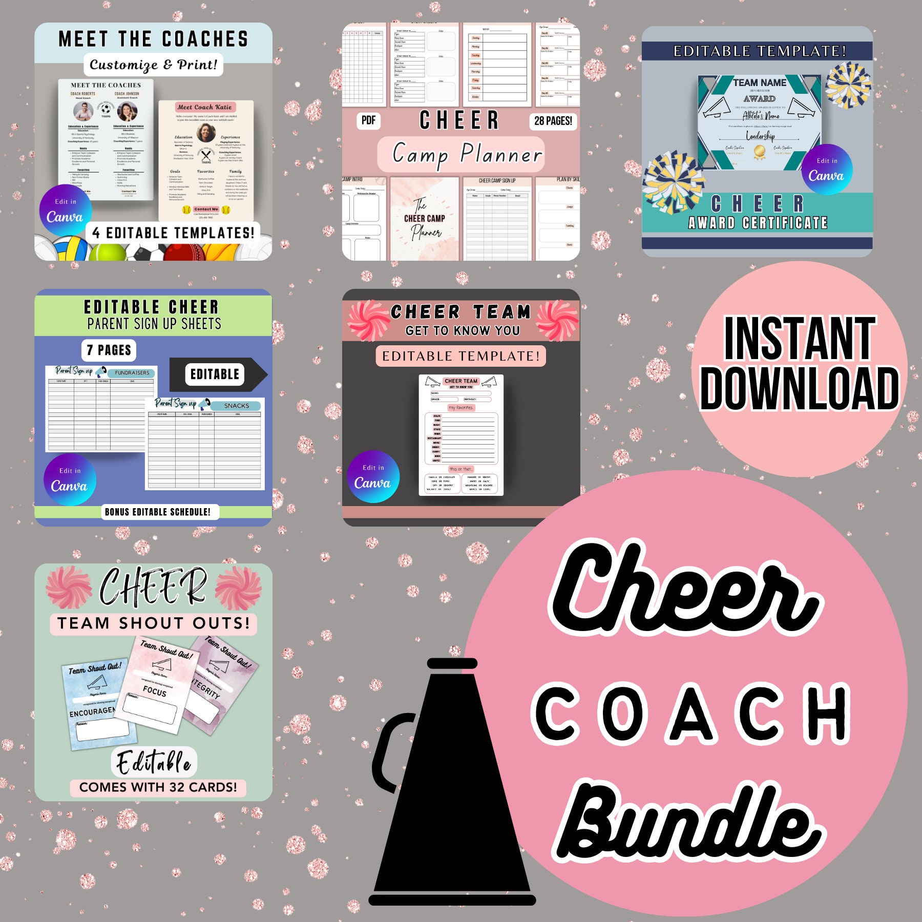 Cheer Coach Bundle, Cheer Coach Planners, Editable Cheer Forms ...