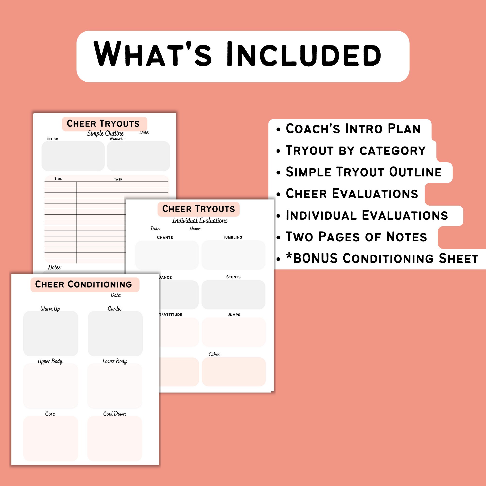 Cheer Tryout Planner, Cheer Tryout Templates, Cheer Evaluations, Cheer ...
