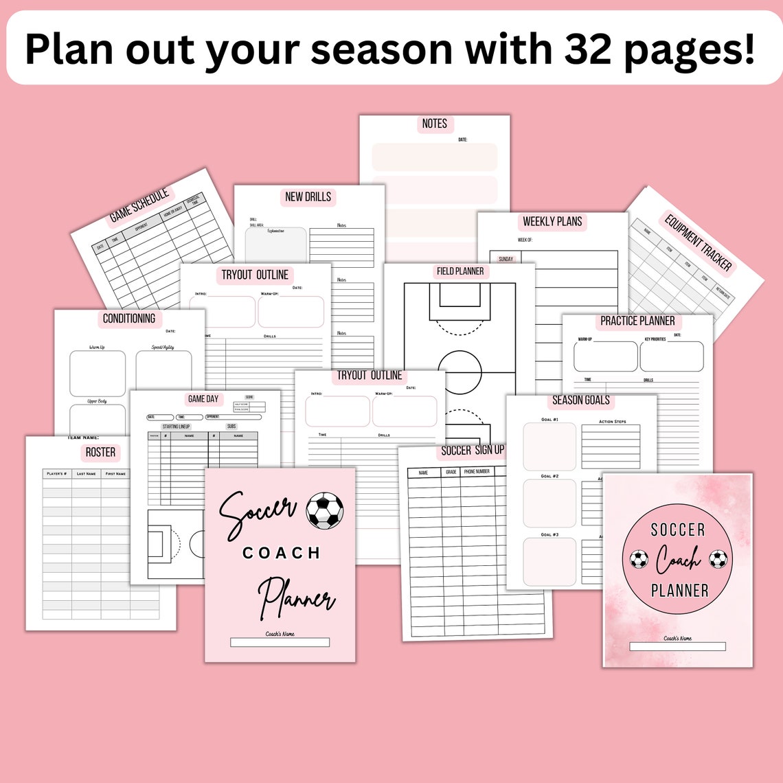 Pink Soccer Coach Planner, Soccer Team Planner for Coaches, Soccer ...