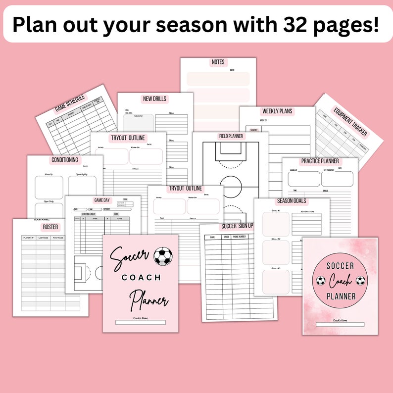 Pink Soccer Coach Planner, Soccer Team Planner for Coaches, Soccer ...