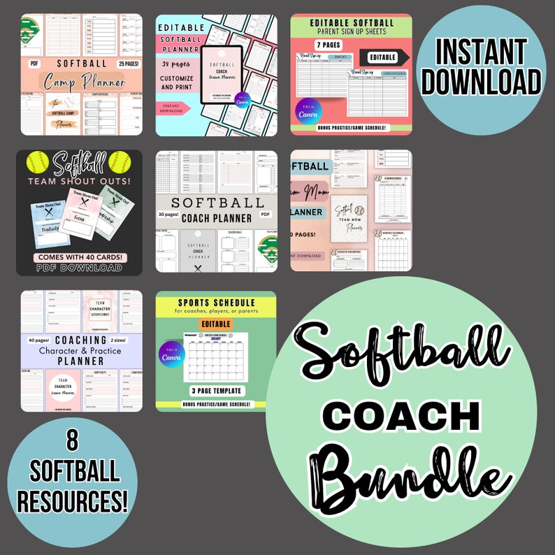 Softball Coach Bundle, Softball Coach Planners, Softball Coach ...
