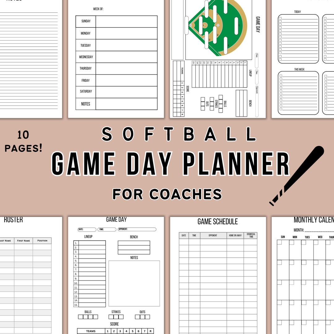 Softball Game Day Planner, Softball Coach Planner, Game Day Lineup ...