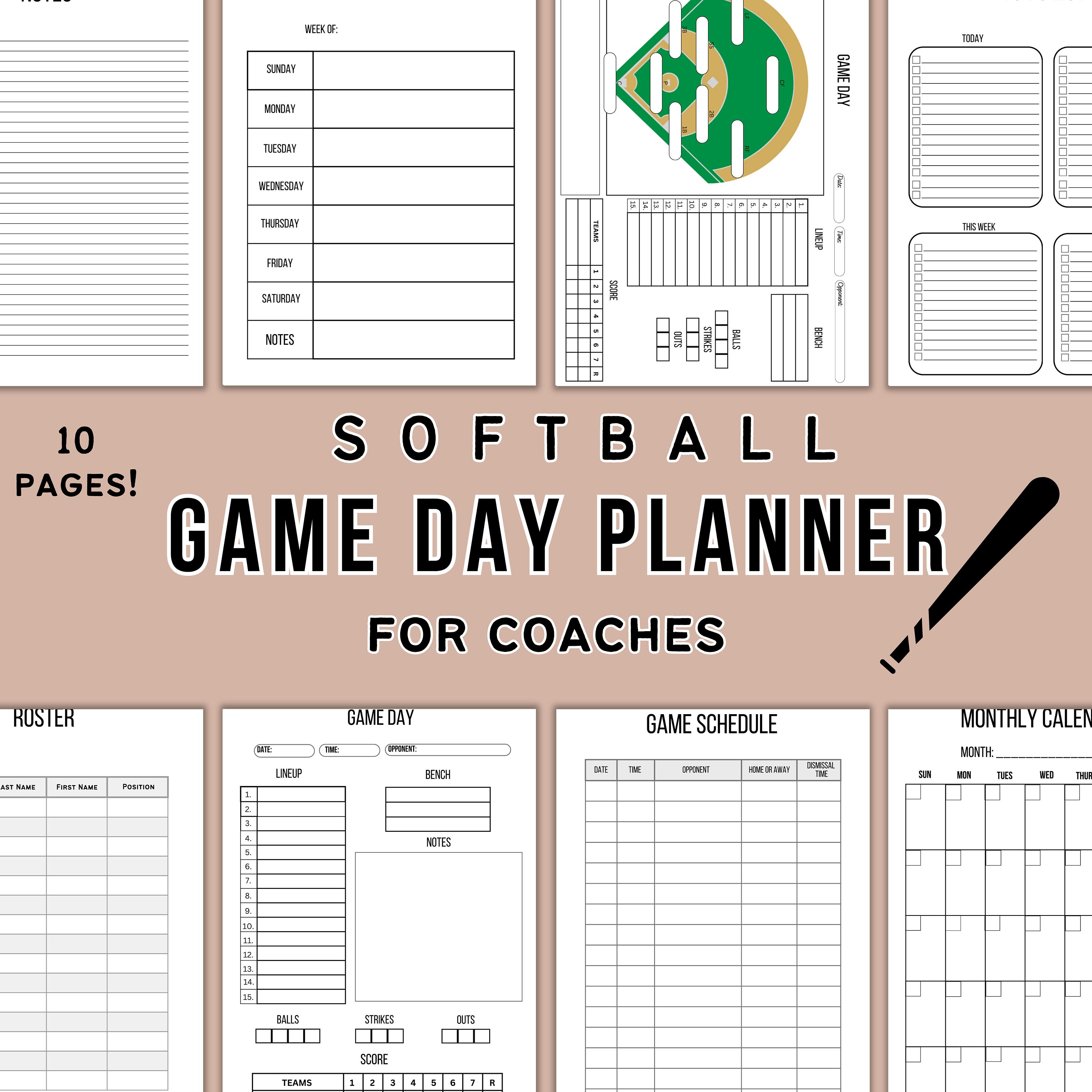 Softball Game Day Planner, Softball Coach Planner, Game Day Lineup ...