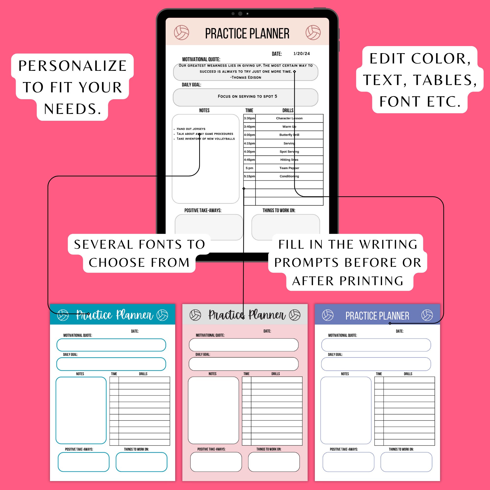 Editable Volleyball Planner, Volleyball Coach Planner, Editable ...