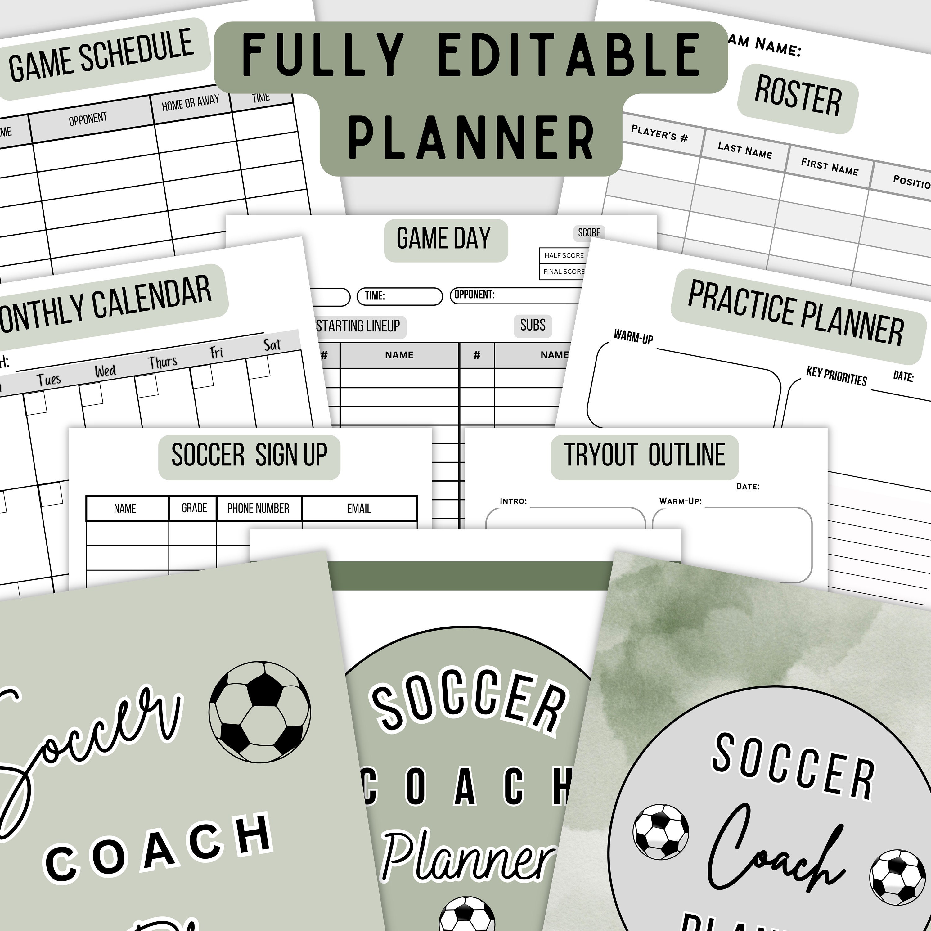Editable Soccer Planner, Soccer Coach Planner, Editable Soccer Team ...