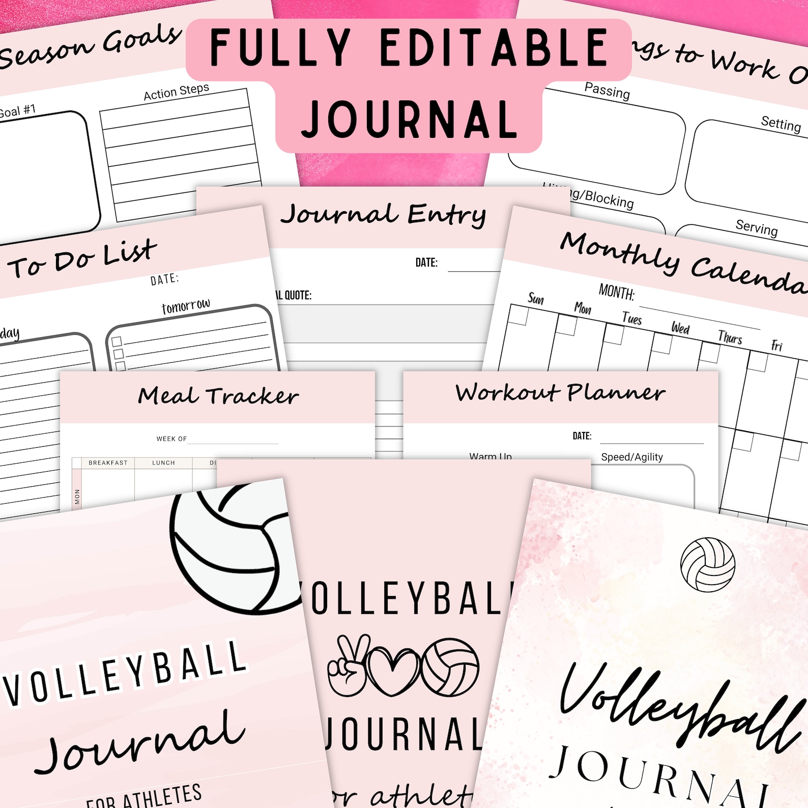Editable Volleyball Journal for Athletes, Volleyball Athlete Journal ...