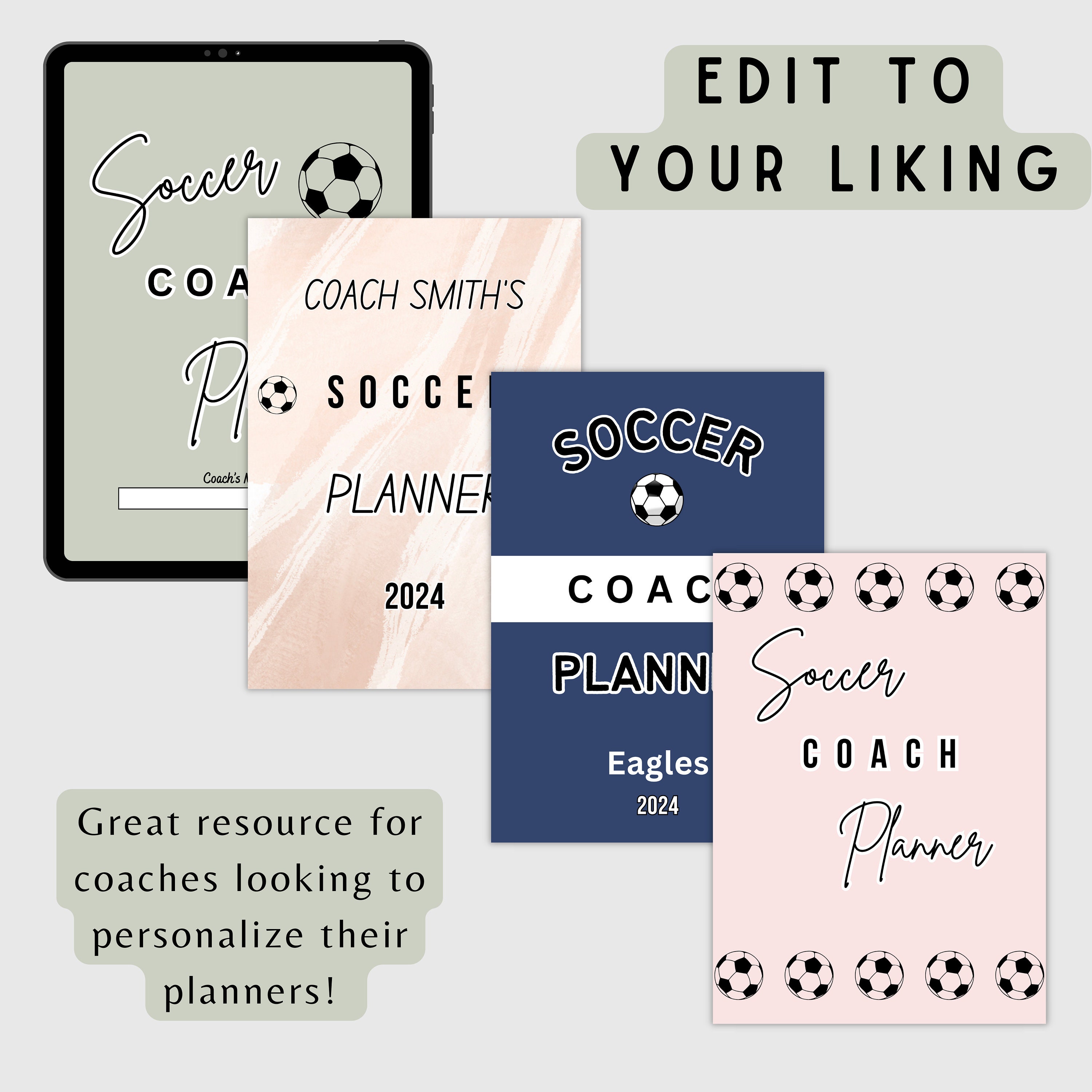 Editable Soccer Planner, Soccer Coach Planner, Editable Soccer Team ...