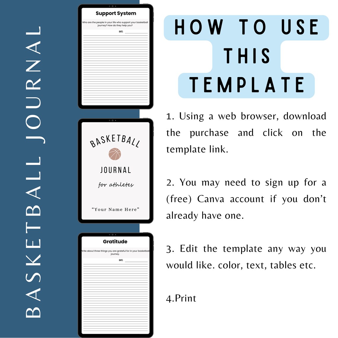 Editable Basketball Journal for Athletes, Basketball Team Journal ...
