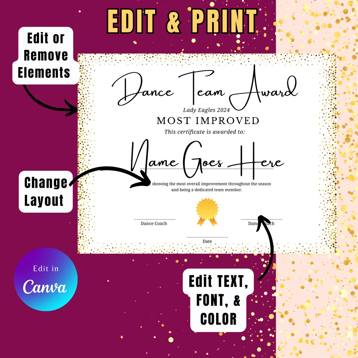 Editable Dance Awards, Editable Dance Certificates, Dance Team Awards ...
